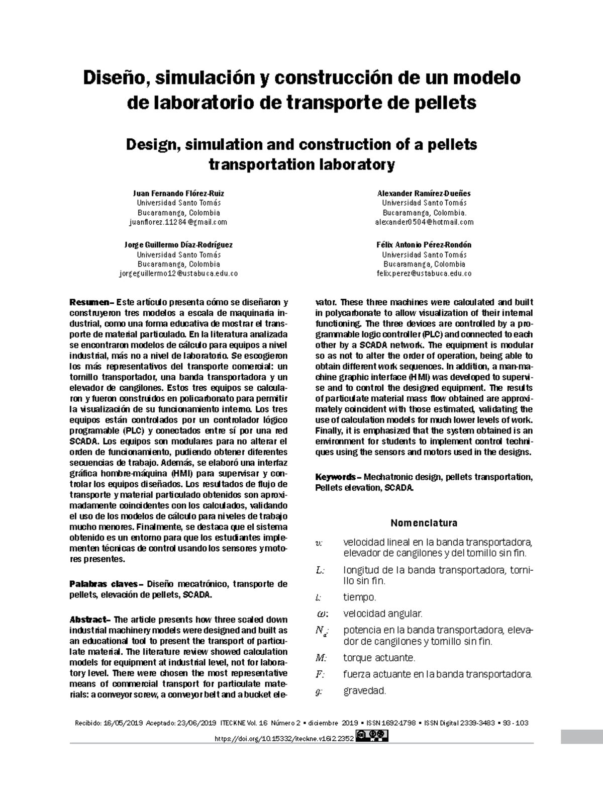 Diseño noria - Elevadores y transportes de material - Recibido: 16/05 ...