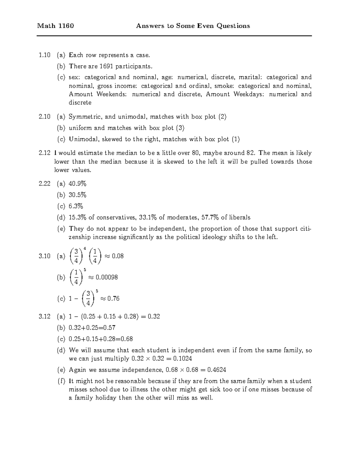 Answers to Even Exercises - Math 1160 Answers to Some Even Questions 1 ...