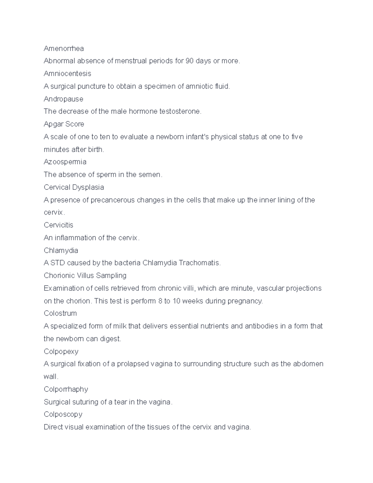 Medical terminology chapter 14 - Amenorrhea Abnormal absence of ...