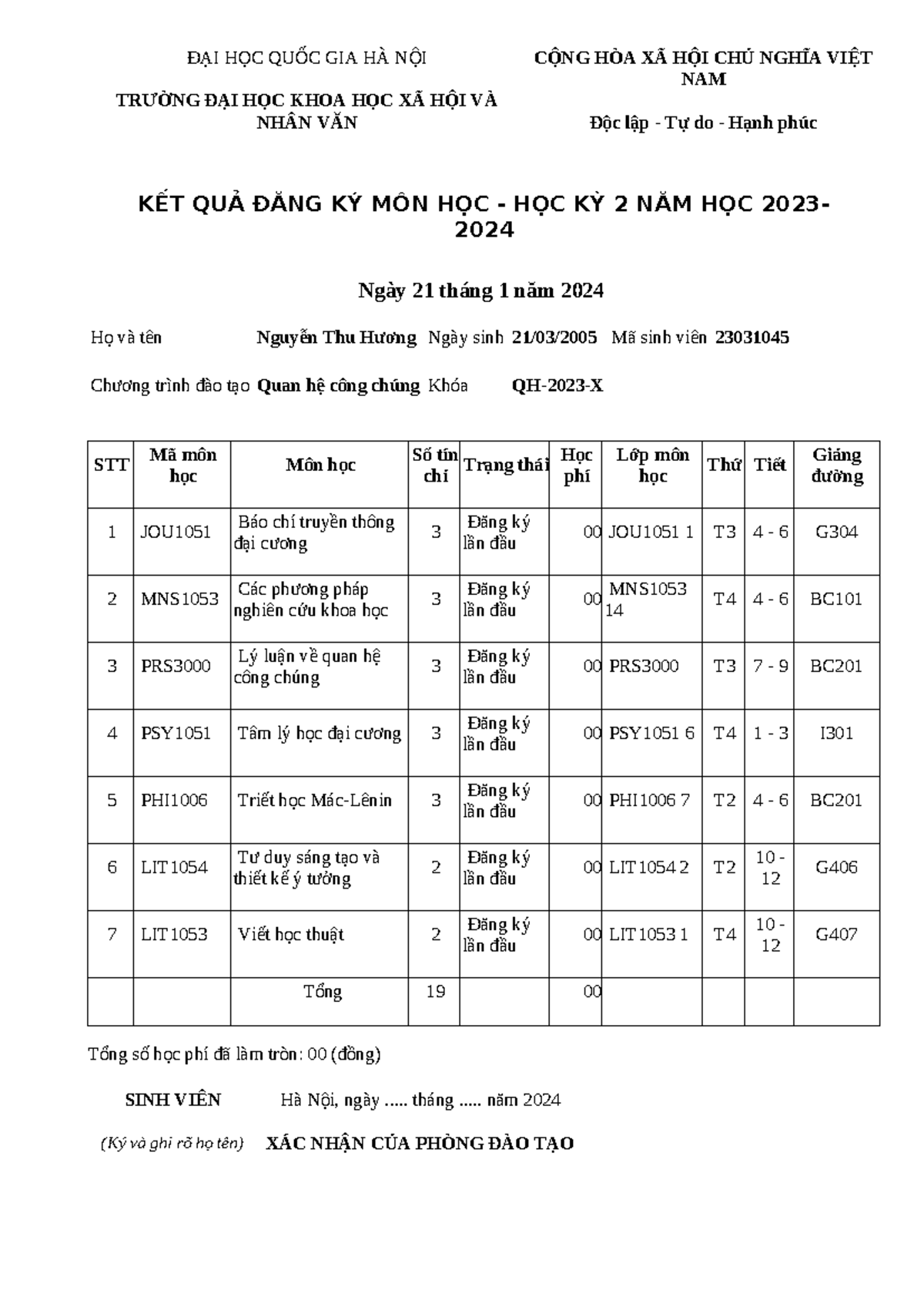 Ket qua dang ky mon hoc - HU HU HE HE HA HA - ĐẠI HỌC QUỐC GIA HÀ NỘI TRƯỜNG ĐẠI HỌC KHOA HỌC XÃ ...