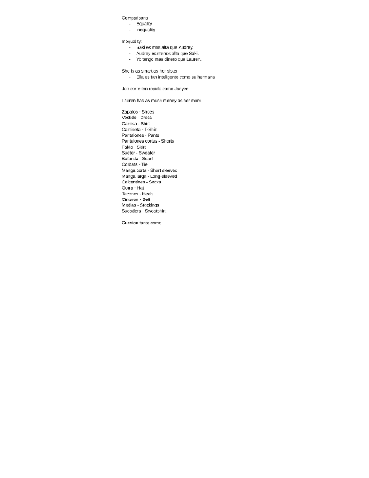 Comparisons - Spanish Honors - Google Docs - Studocu