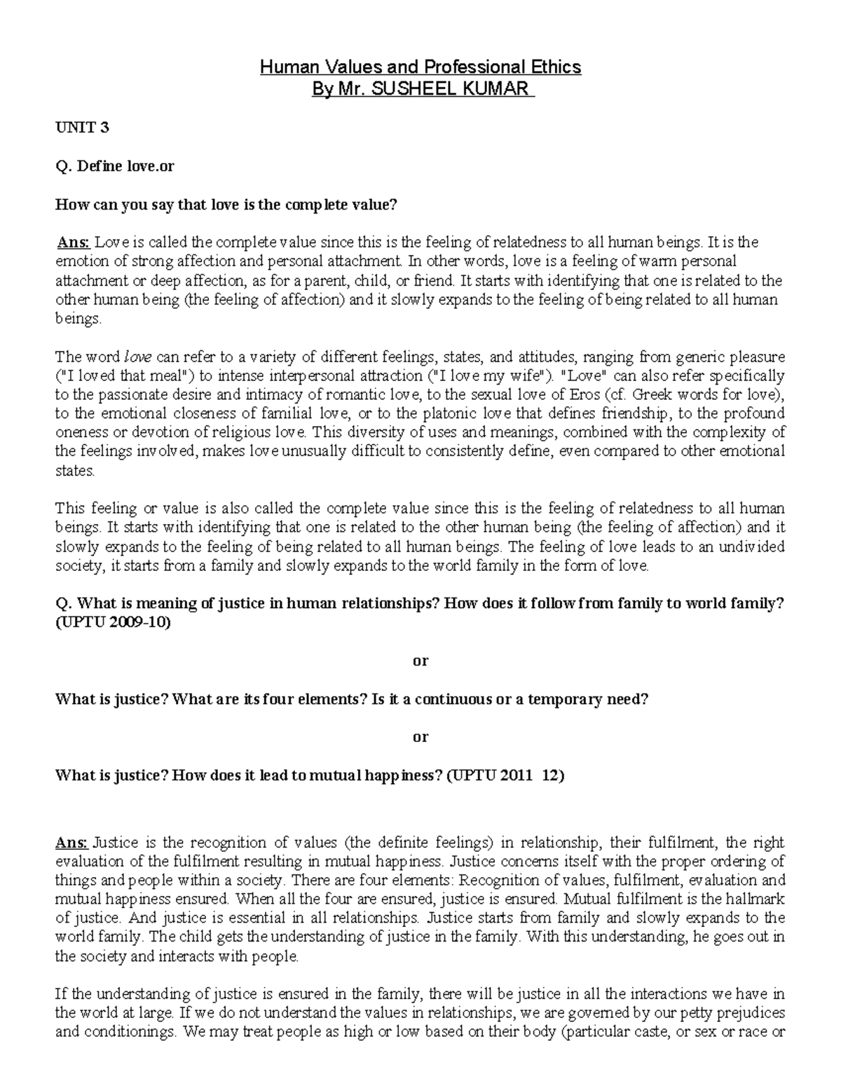 UNIT 3 Question WISE Human Values and Professional Ethics - Human Values and Professional Ethics ...