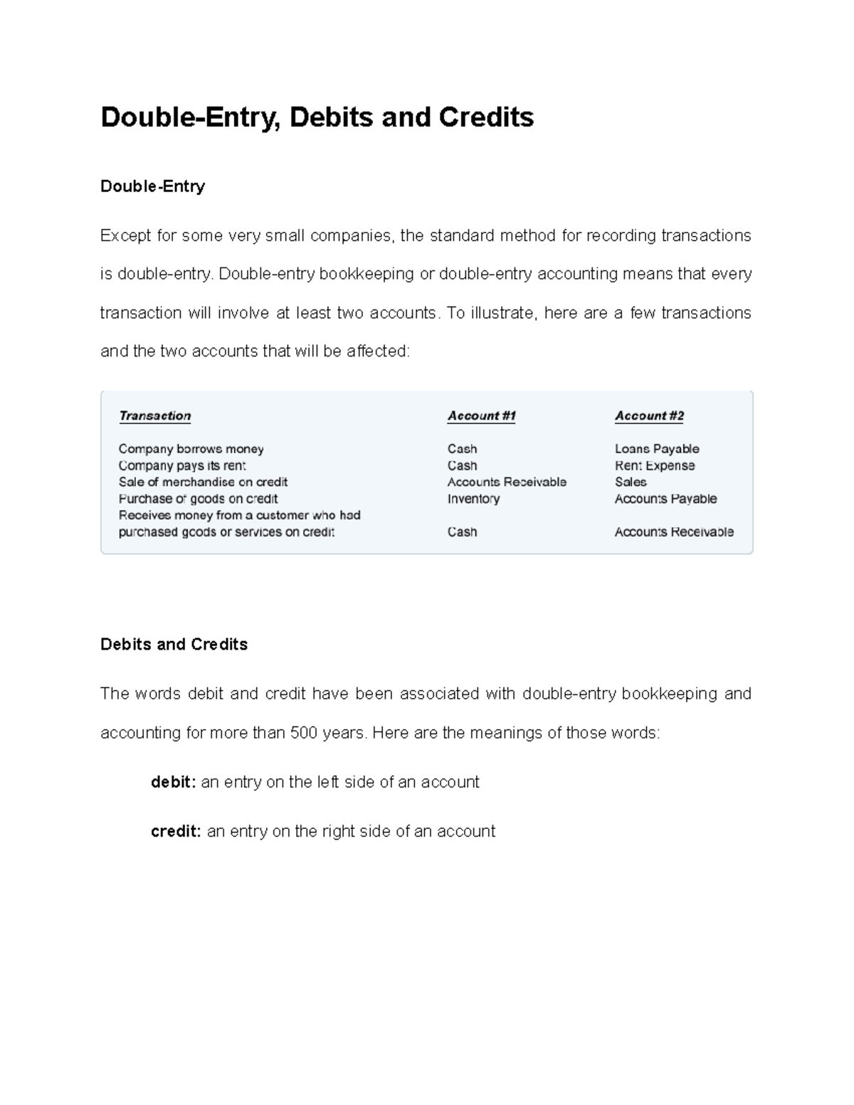 Double - Basic Accoumnting - Double-Entry, Debits and Credits Double ...