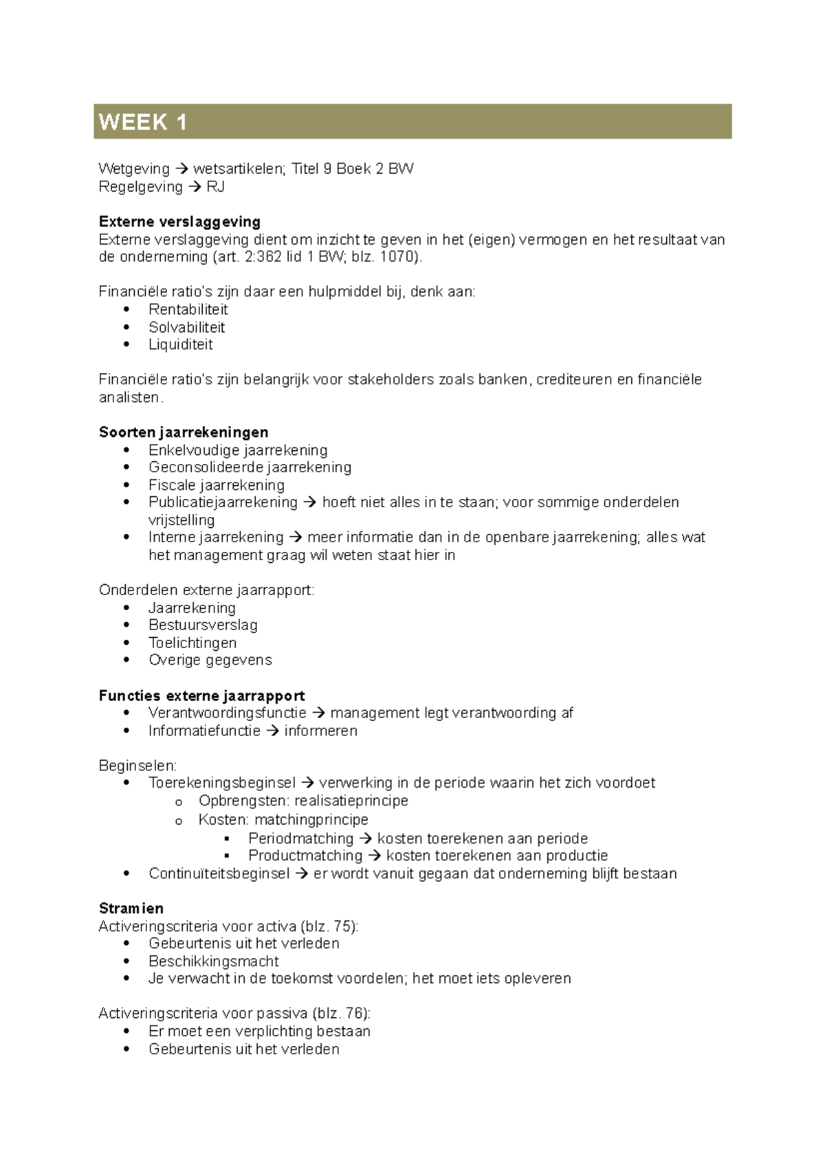 Externe Verslaggeving Aantekeningen Week 1 - WEEK 1 Wetgeving ...