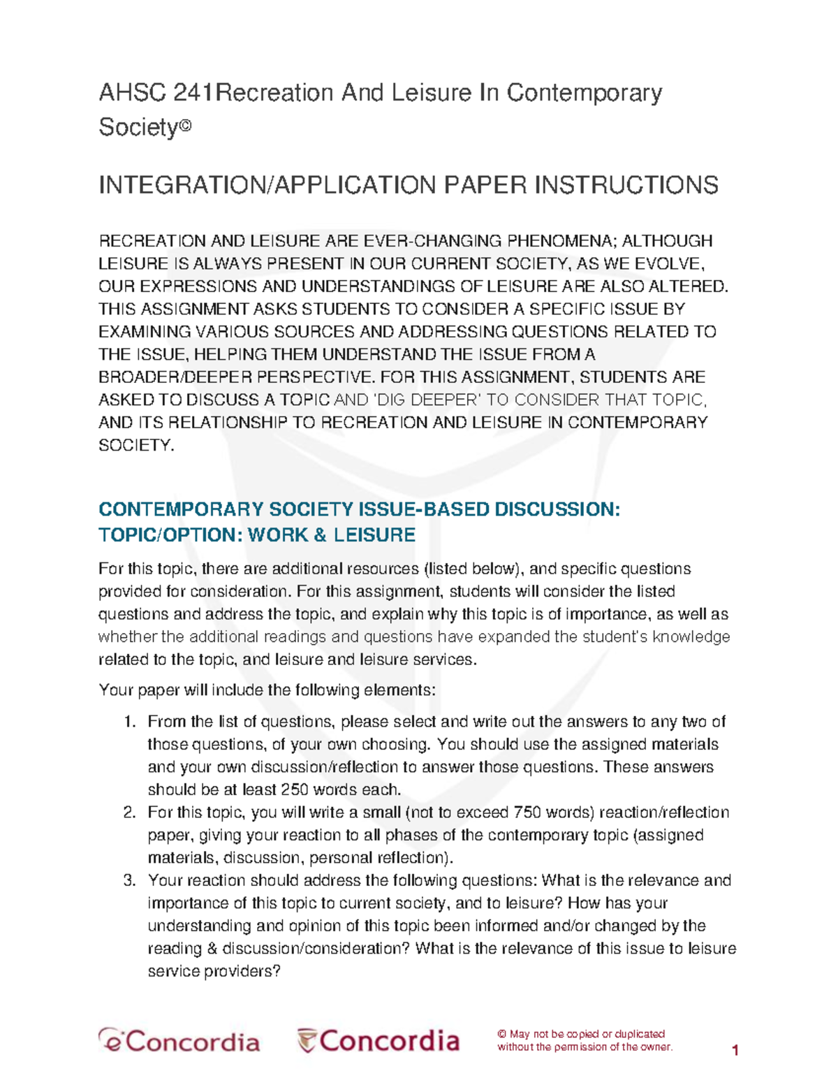 Integration Application Paper Instructions - 1 © May not be copied or ...