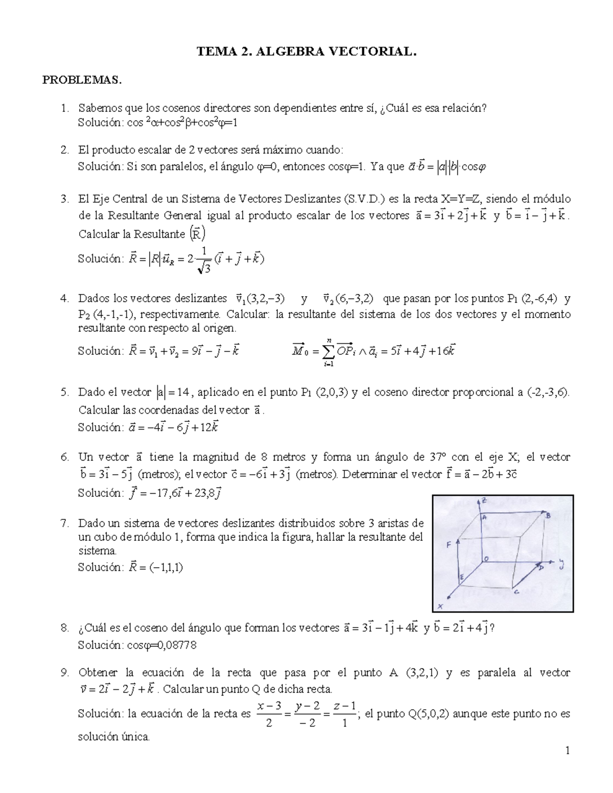 Tema2.Problemas con soluciones 2021 - TEMA 2. ALGEBRA VECTORIAL. ####### PROBLEMAS. Sabemos que ...