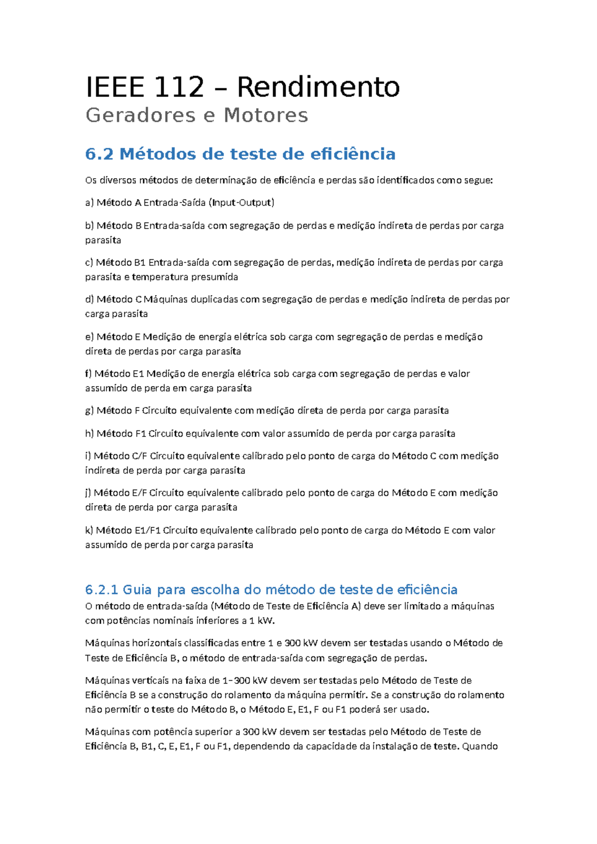Rascunho Procedimentos - IEEE 112 - IEEE 112 – Rendimento Geradores e ...