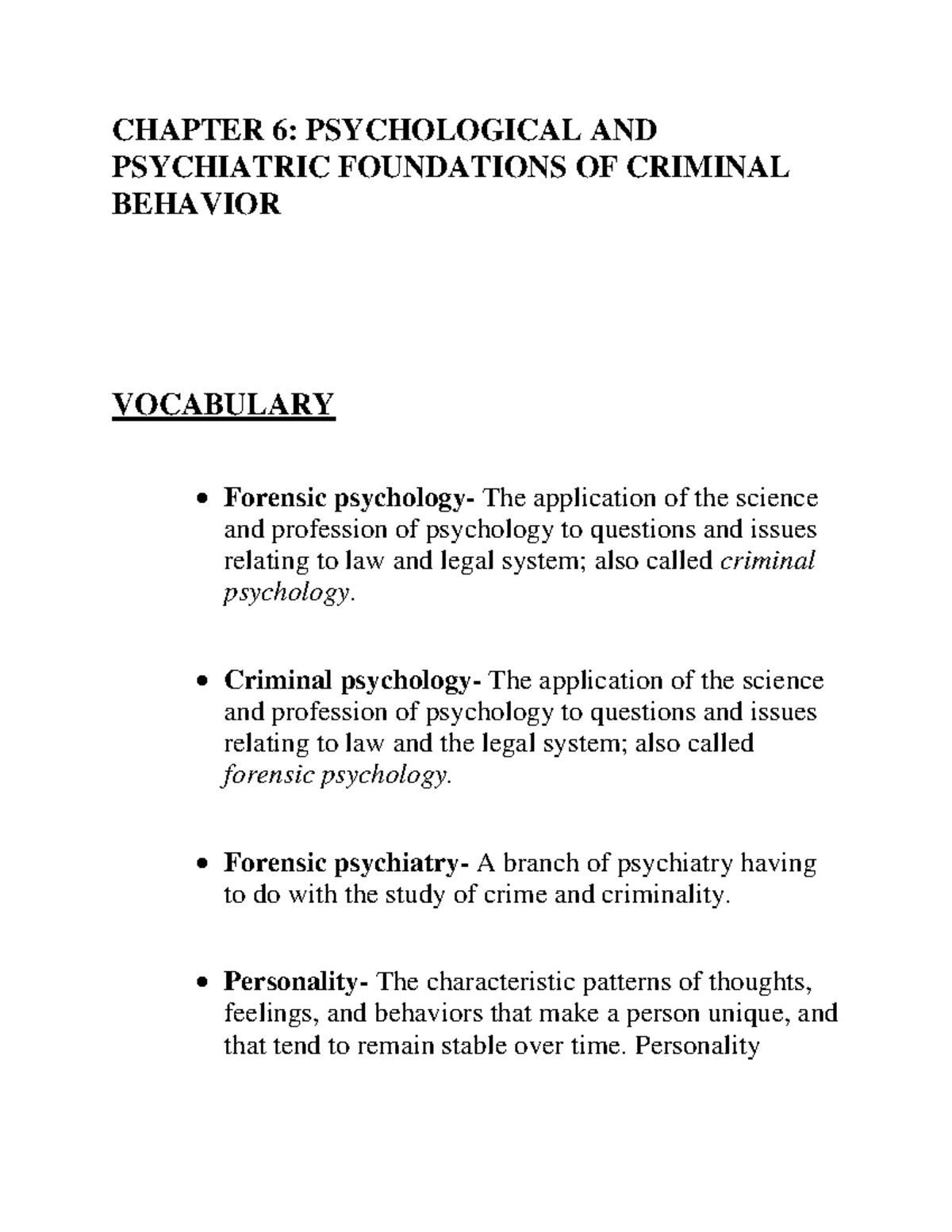 Chapter 6- Psychological AND Psychiatric Foundations OF Criminal ...