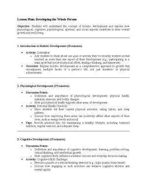 Lesson Plan - Personal Development Day 3 - Lesson Plan: Developmental ...