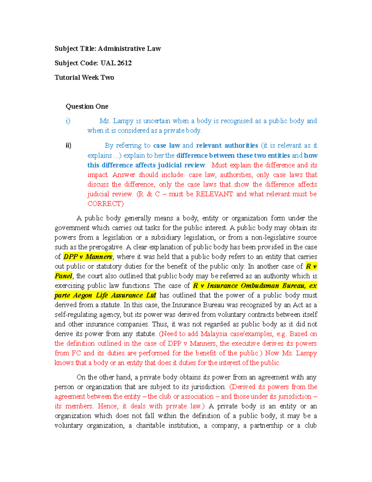 Admin Law Tutorial Questions - Week 2 - Administrative Law - MMU - Studocu