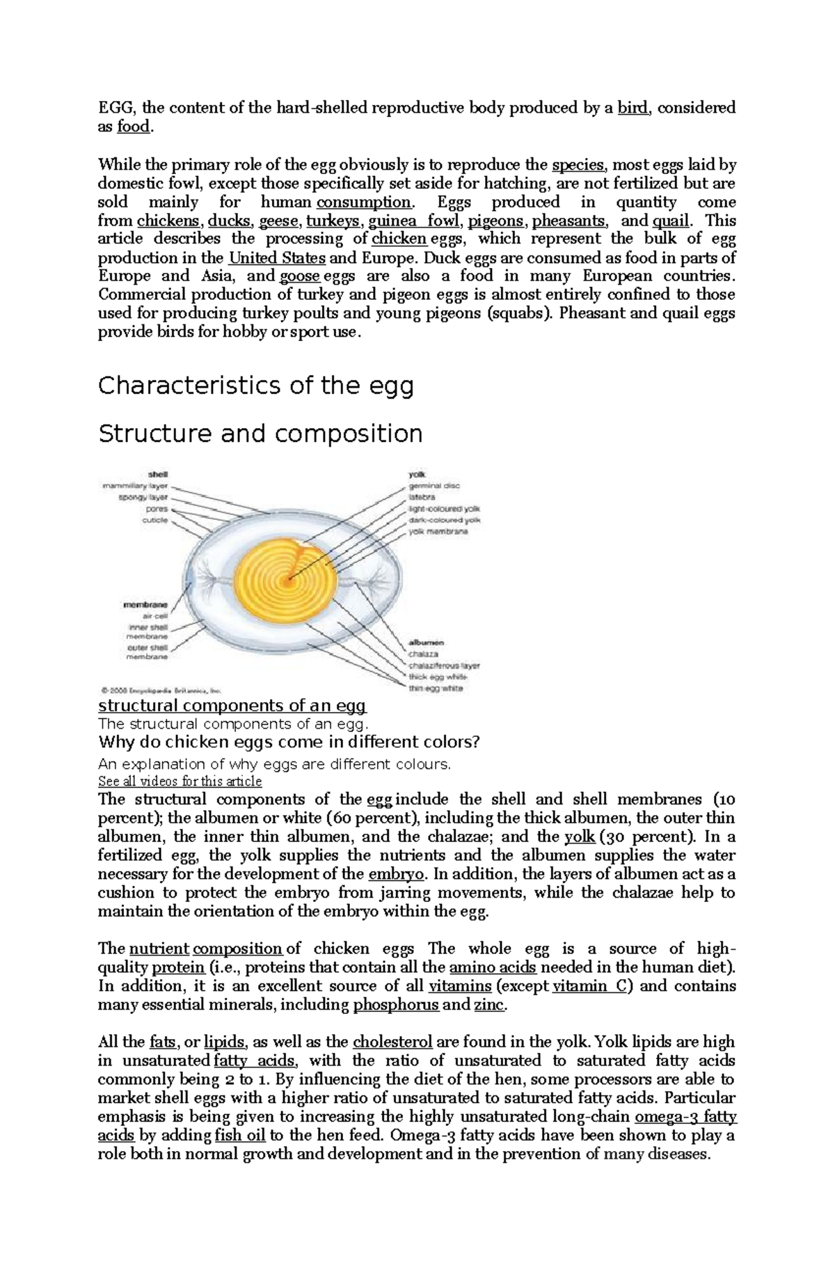 EGG - Lecture notes - EGG, the content of the hard-shelled reproductive ...