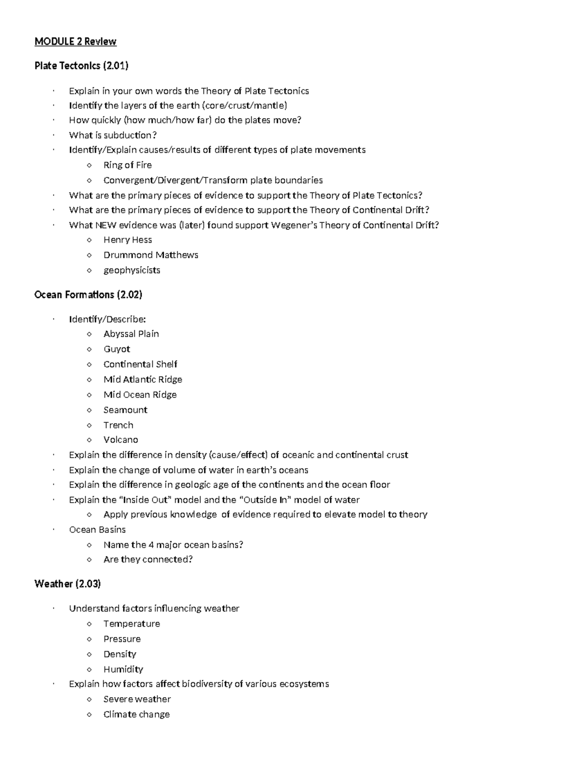 Module 2Review (1).rtf - MODULE 2 Review Plate Tectonics (2) ∙ Explain ...