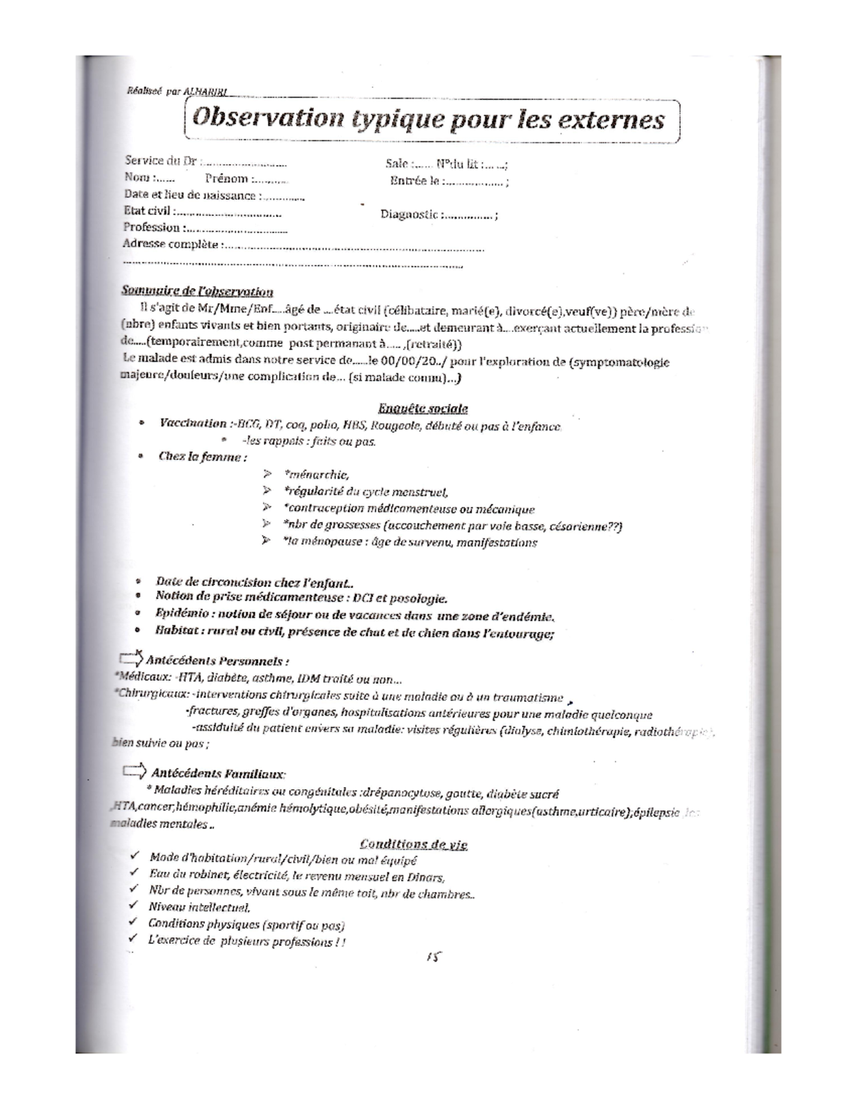 Modèle d'observation médicale - Sémiologie Médicale - Studocu