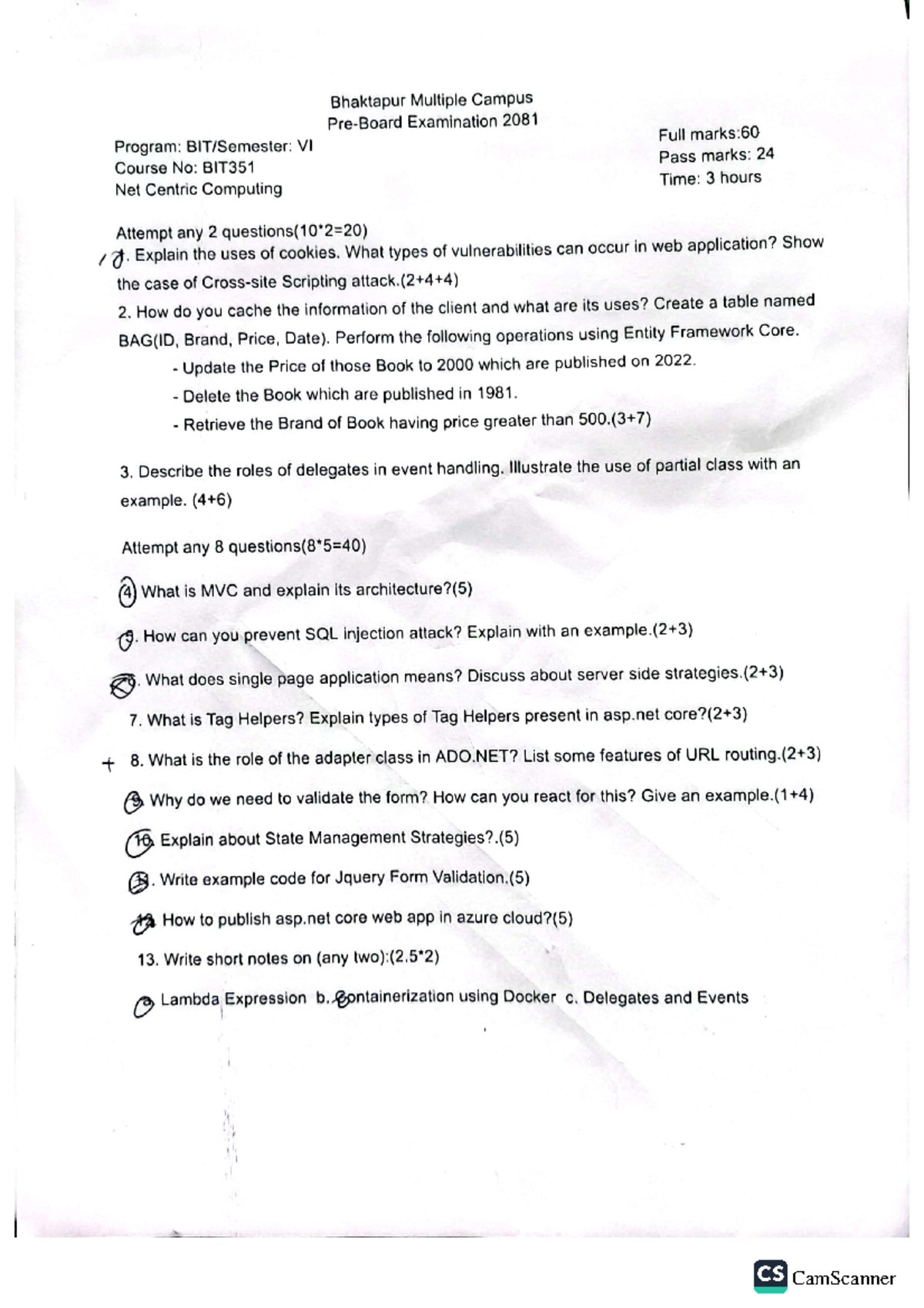 BKMC BIT 77 6th Preboard - Bhaktapur Multiple Campus Examination 2081 ...