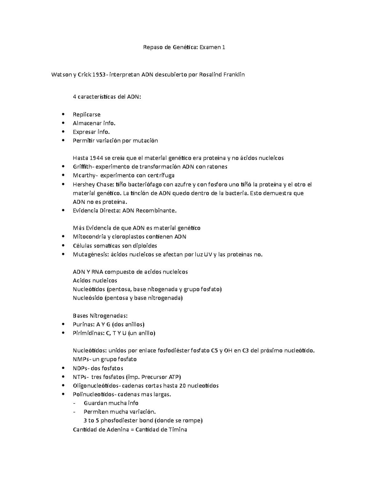 Repaso de Genética - Repaso de Genética: Examen 1 Watson y Crick 1953 ...
