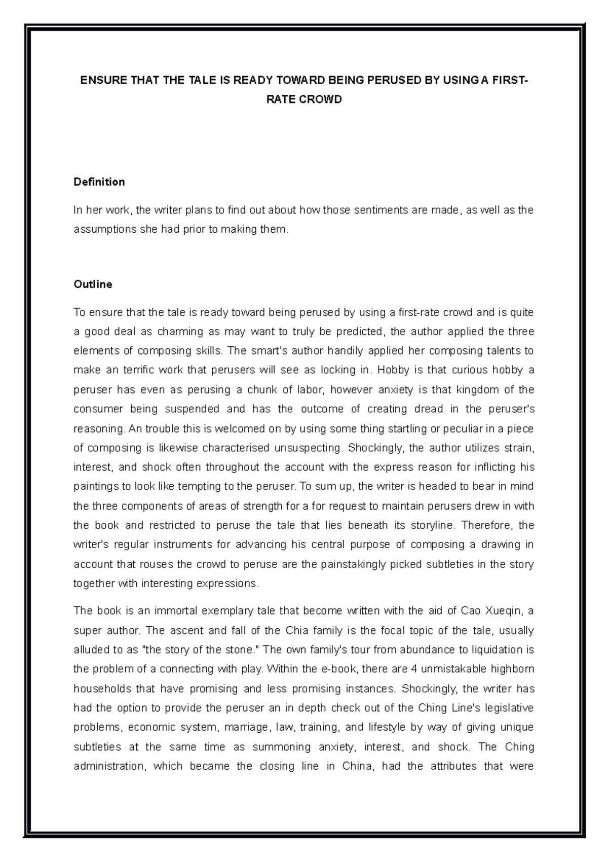 Ensure THAT THE TALE IS Ready Toward Being Perused BY Using A First ...