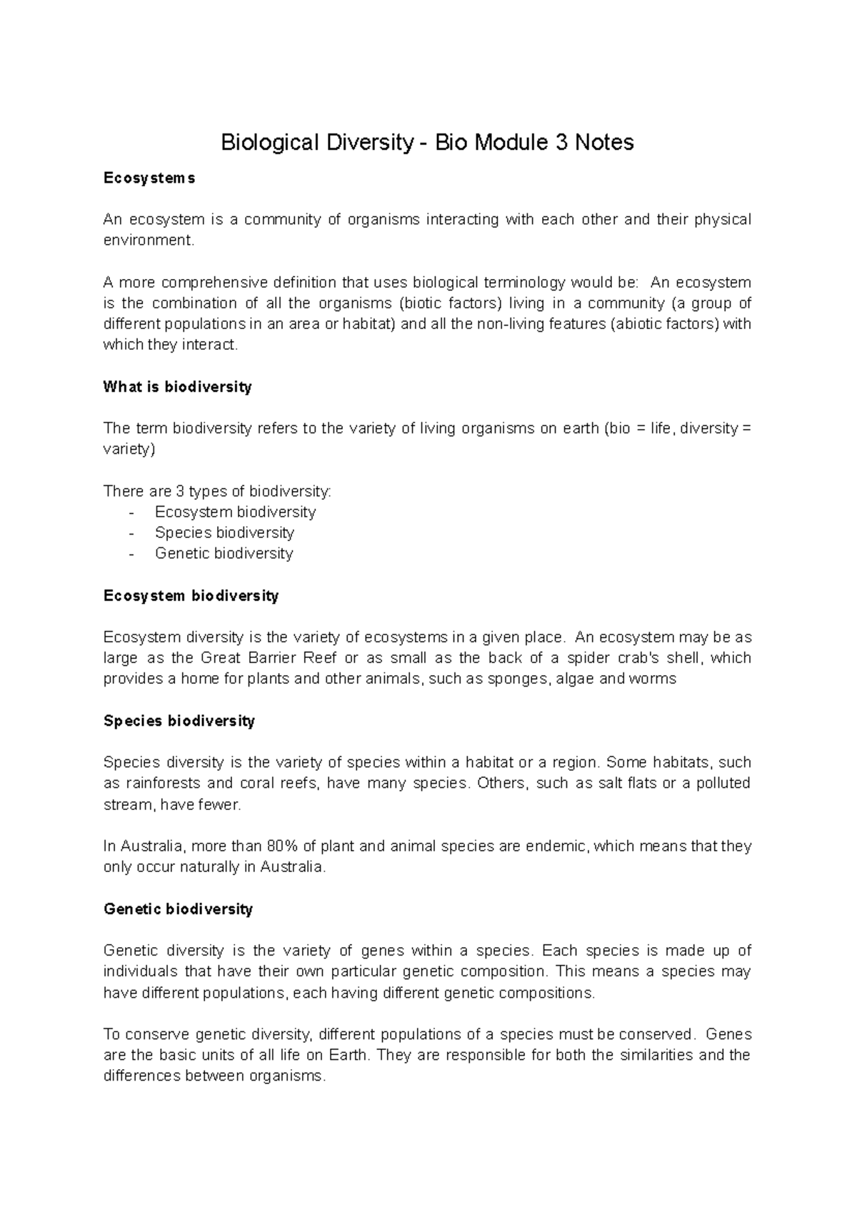 Biological Diversity - Bio Module 3 - A more comprehensive definition ...