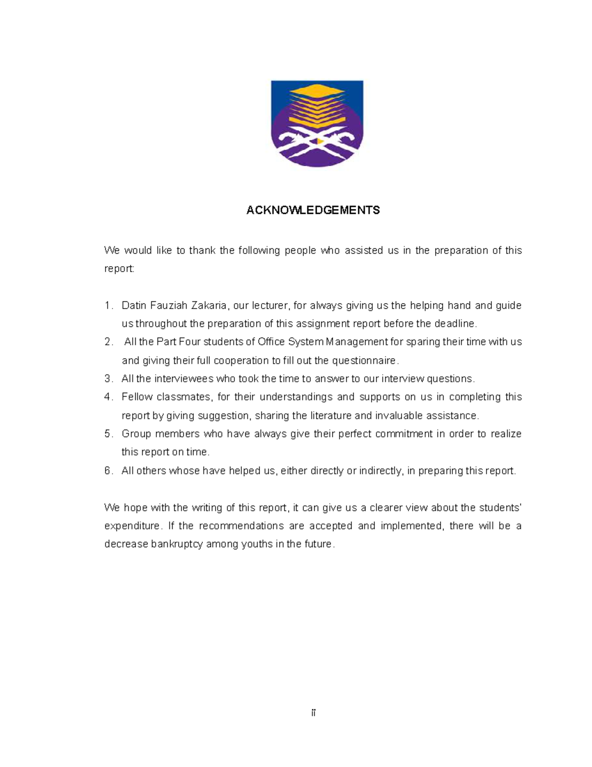 Acknowledgement bel Reduce the crime in our community - ii ...