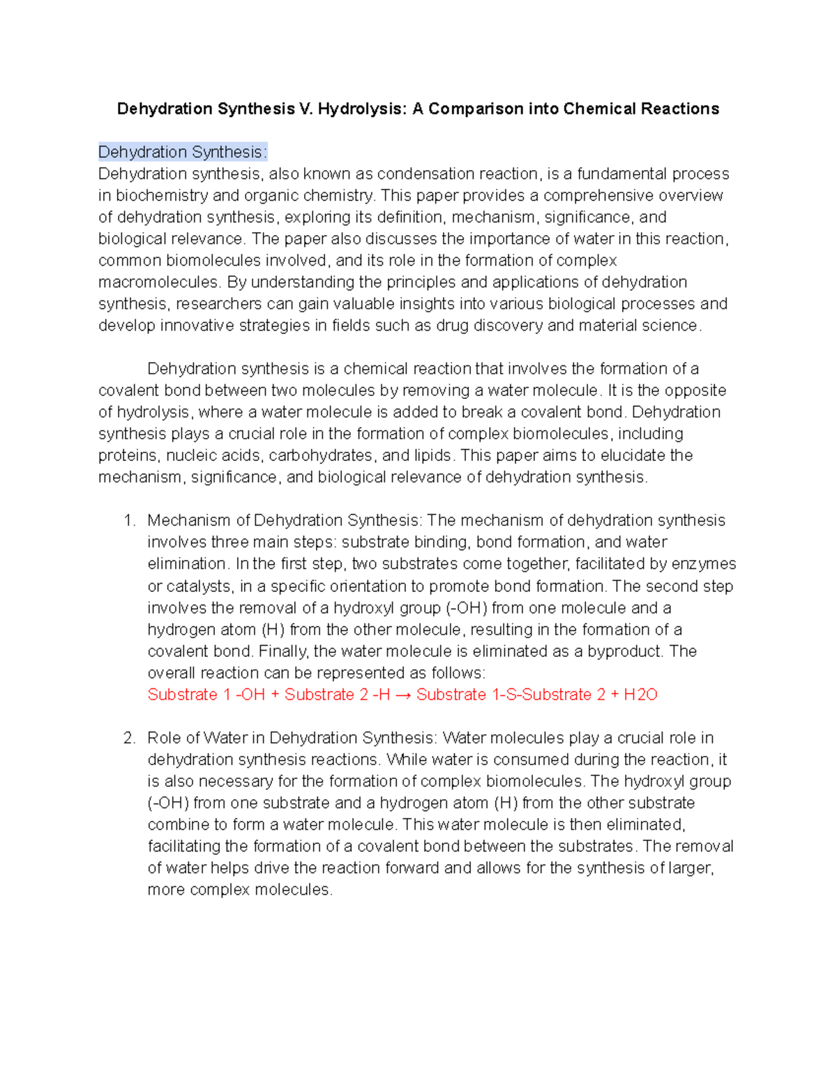 Dehydration Synthesis v Hydrolysis - Dehydration Synthesis V ...