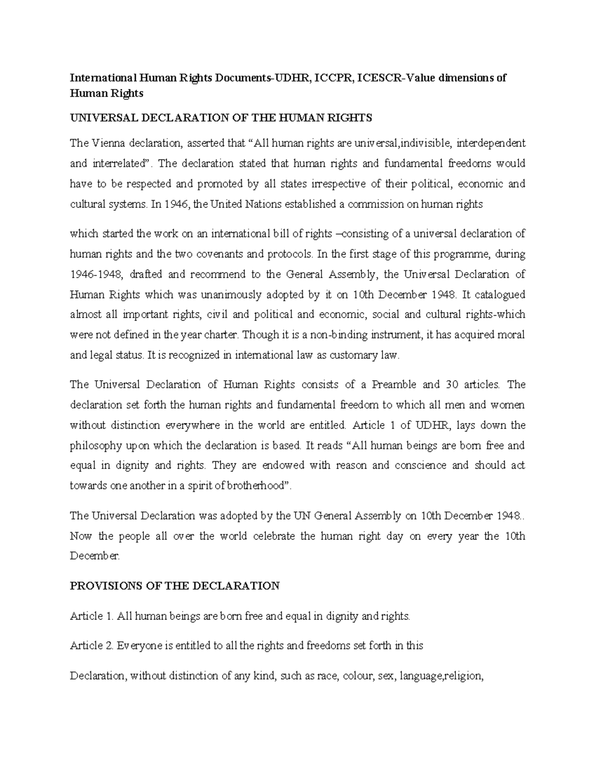 International Human Rights Documents - The declaration stated that ...