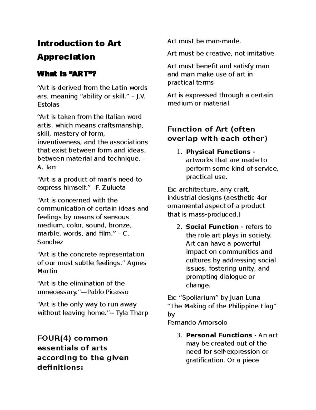 ART Appreciation Notes - Introduction to Art Appreciation What is “ART ...