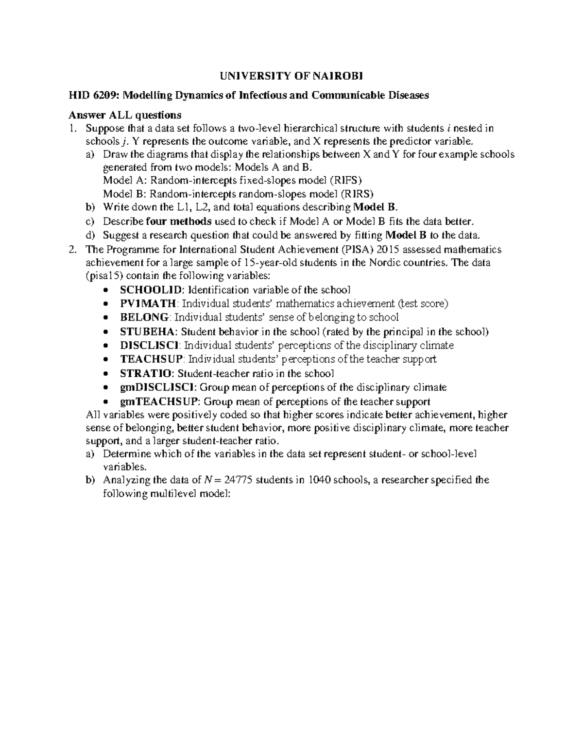 HID 6209 Assignment - UNIVERSITY OF NAIROBI HID 6209: Modelling ...