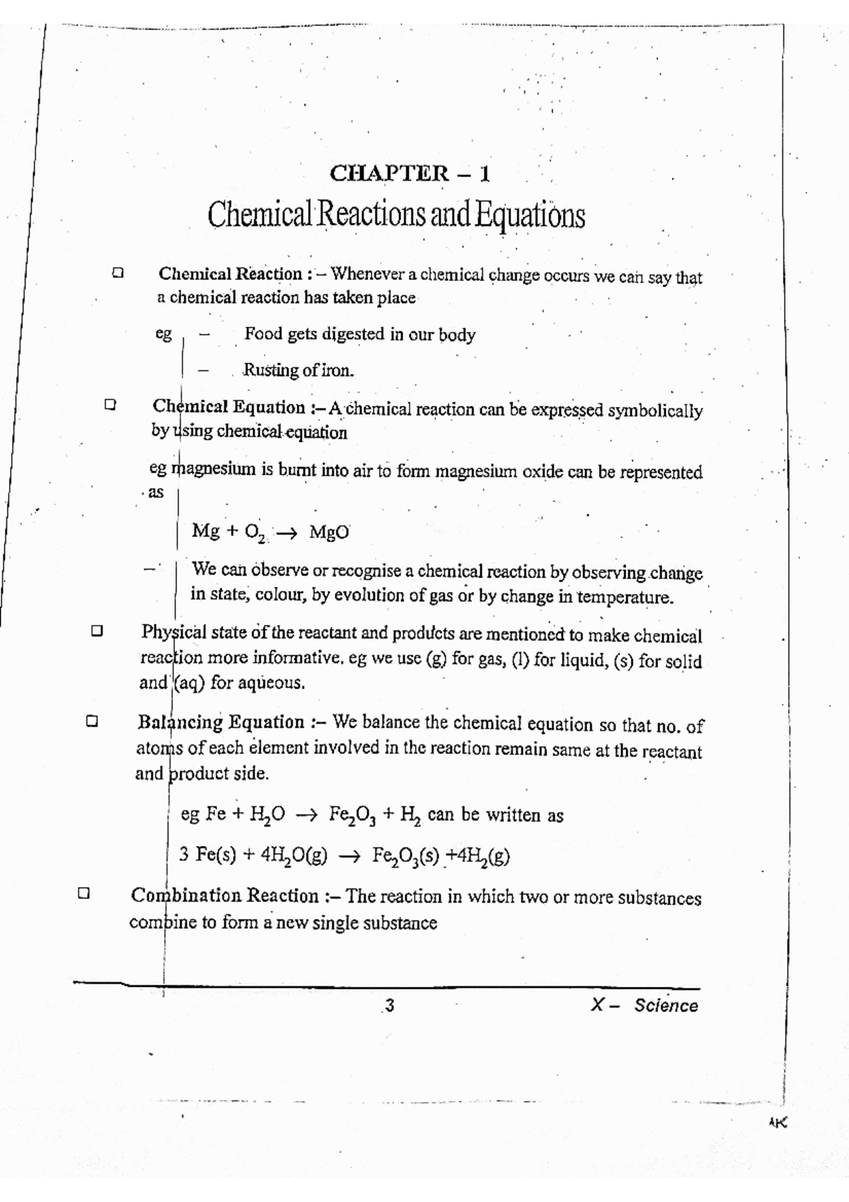Science notes class 10th - CHAPTER 1 Chemical Reactions and Equations ...