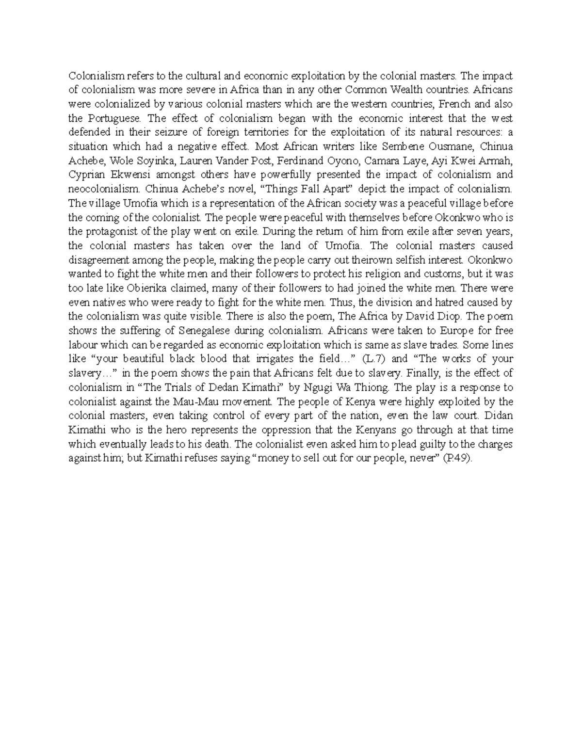 Colonialism in African literature - Colonialism refers to the cultural ...