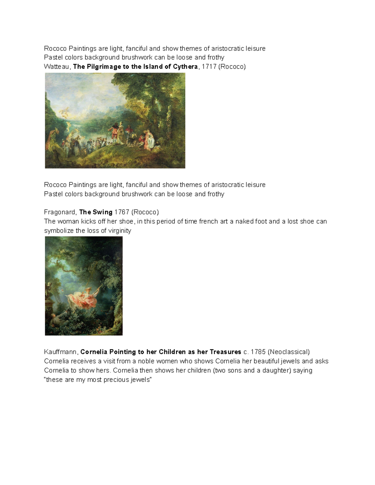 Exam 3 Notes - Rococo Paintings are light, fanciful and show themes of ...