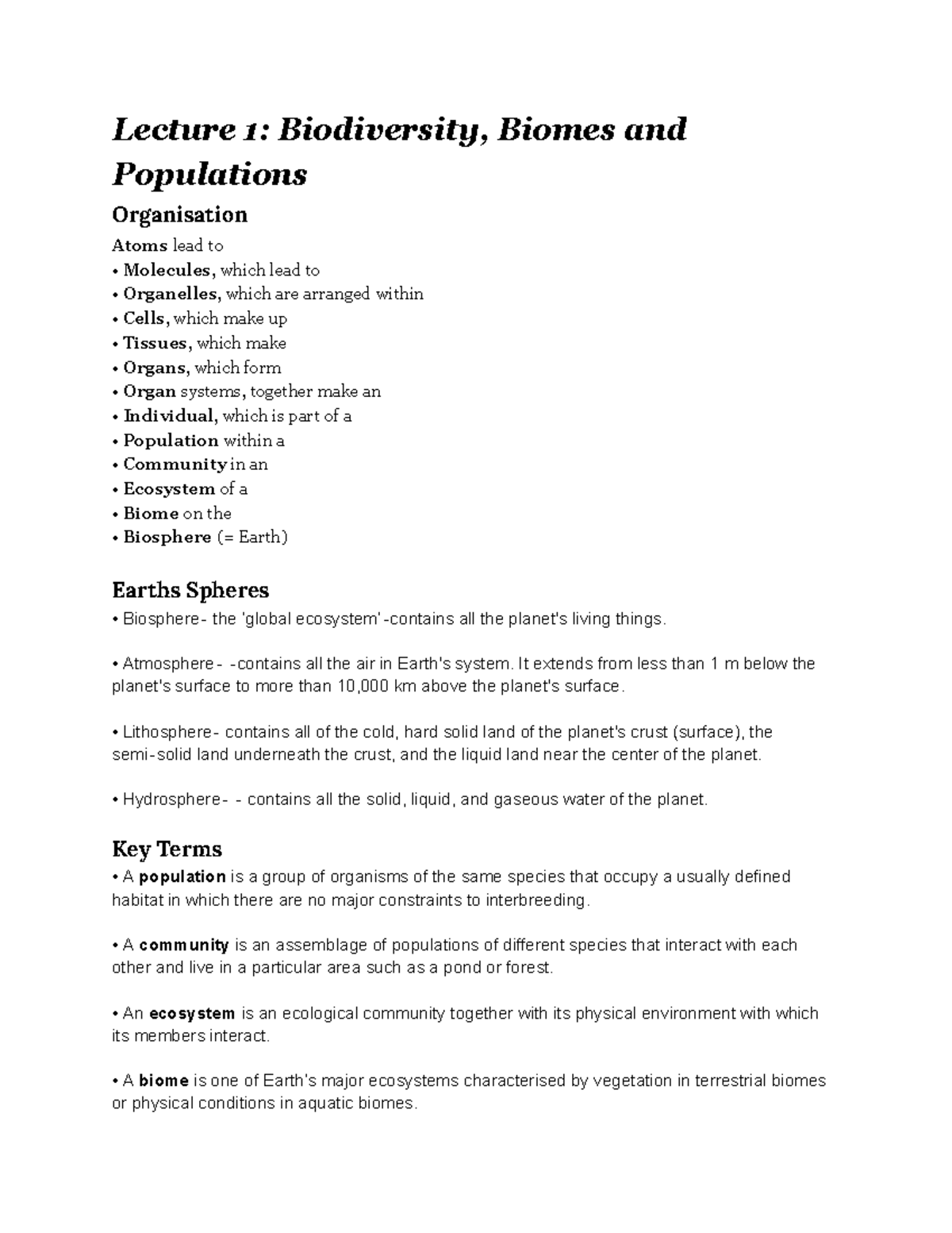 Bio104 Comprehensive Lecture Notes on Biodiversity and Ecology ...