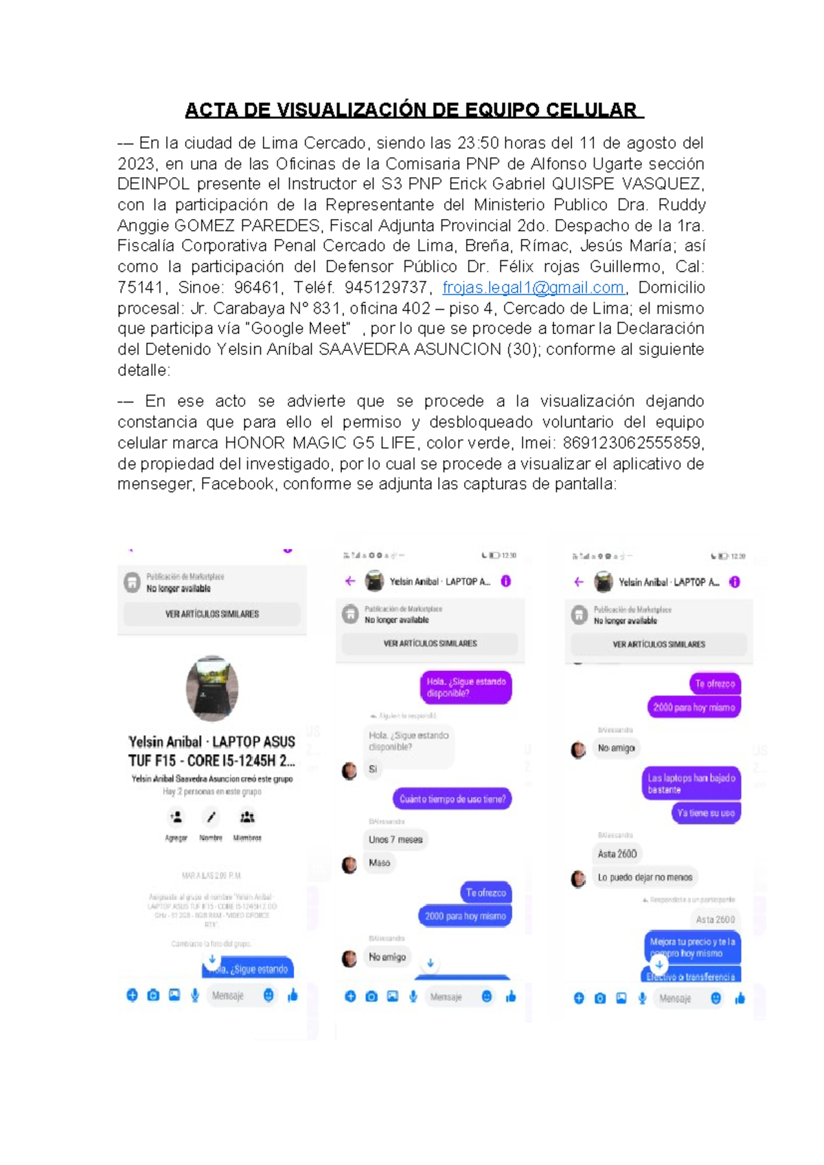 ACTA DE Visualización DE equipo celular - ACTA DE VISUALIZACIÓN DE EQUIPO CELULAR - En la ciudad ...