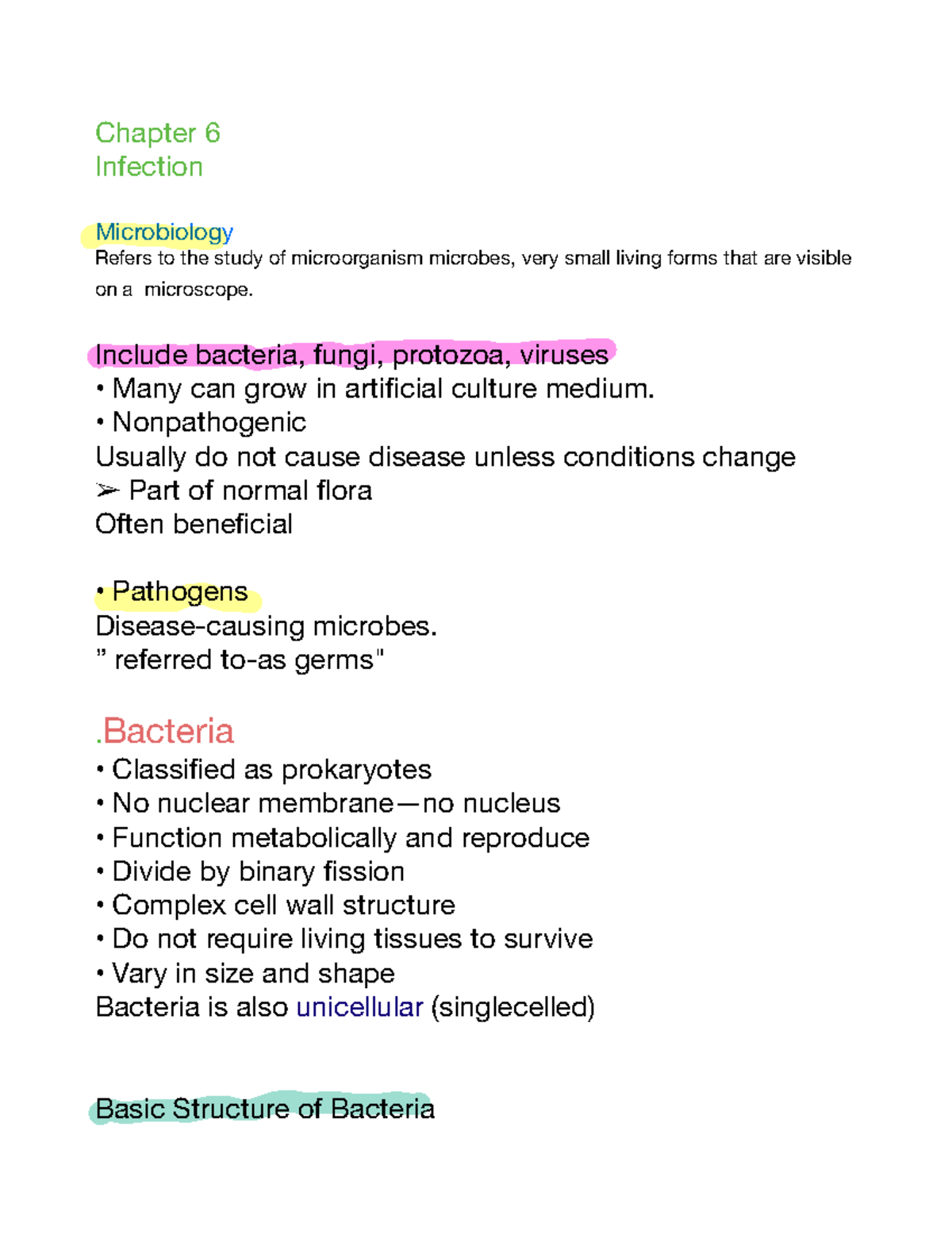 Ch.6 study gu-ide - Infection overview - ####### Chapter 6 ...