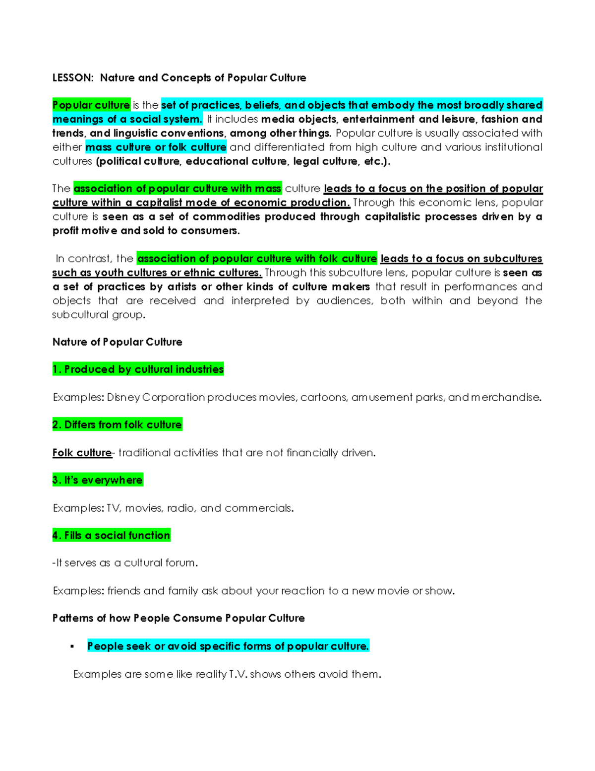 PPC 1 - Ppc - LESSON: Nature and Concepts of Popular Culture Popular ...
