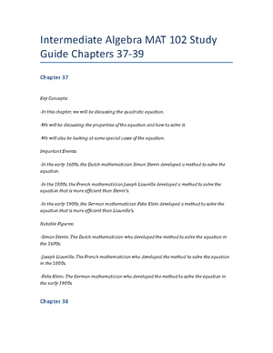 Algebra Study Guide Chapters 25-27 - Algebra Study Guide Chapters 25 ...