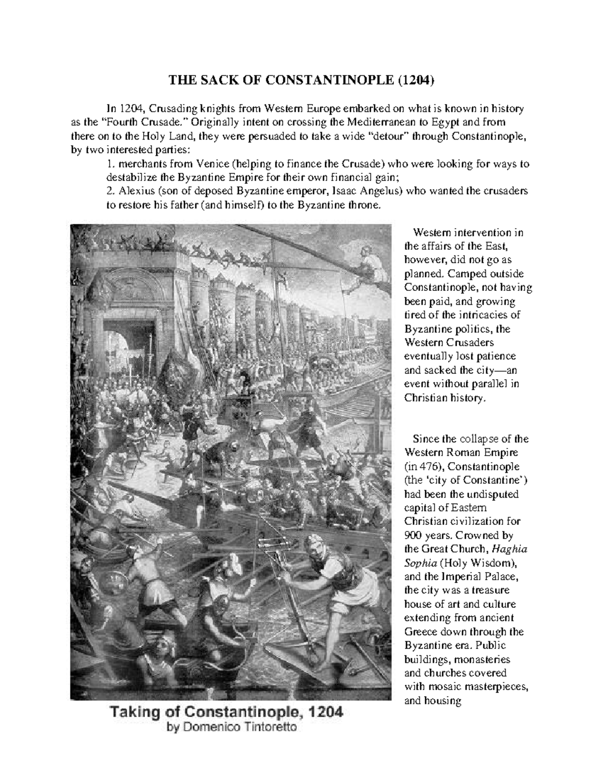 1204 - Constantinople - THE SACK OF CONSTANTINOPLE (1204) In 1204 ...