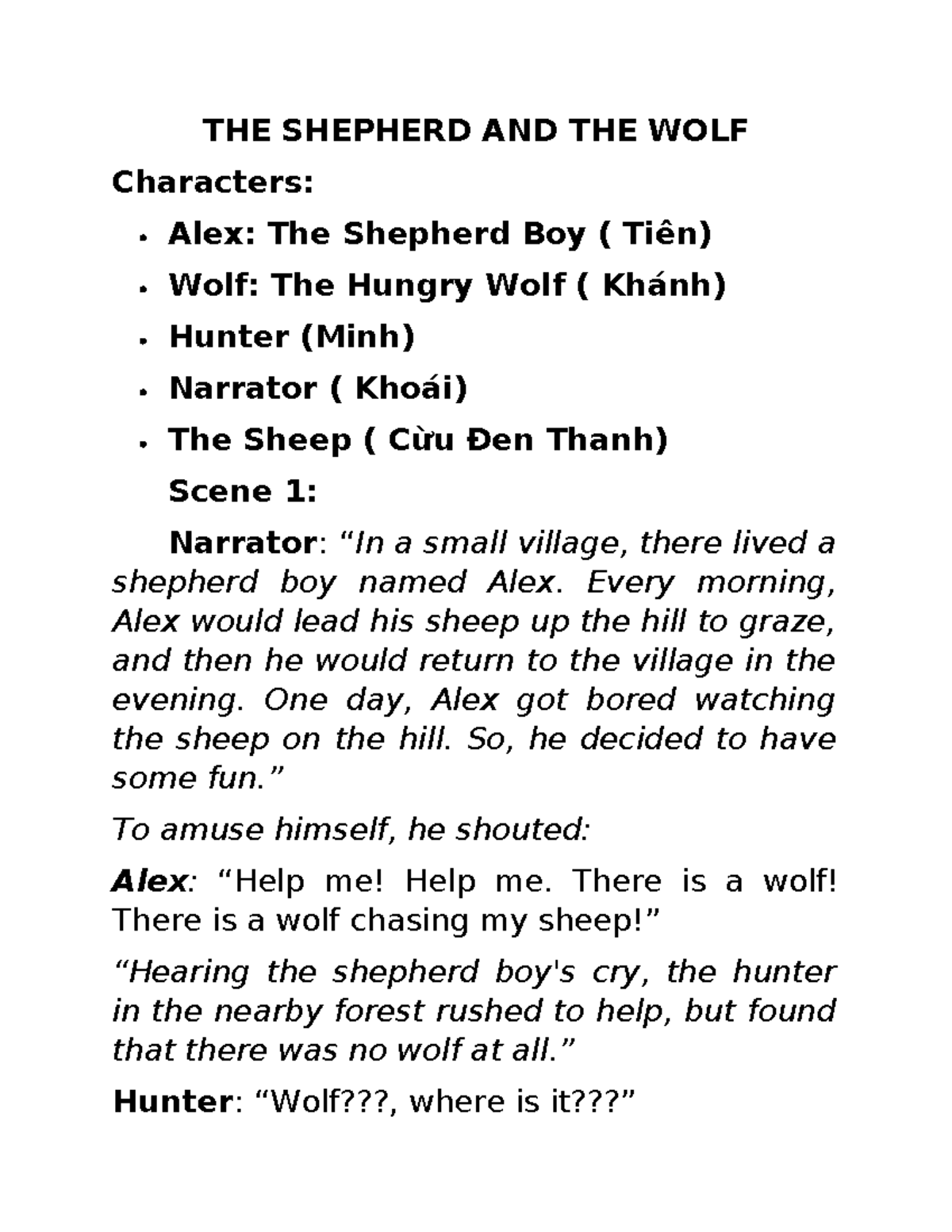 THE Shepherd AND THE WOLF - THE SHEPHERD AND THE WOLF Characters: Alex ...