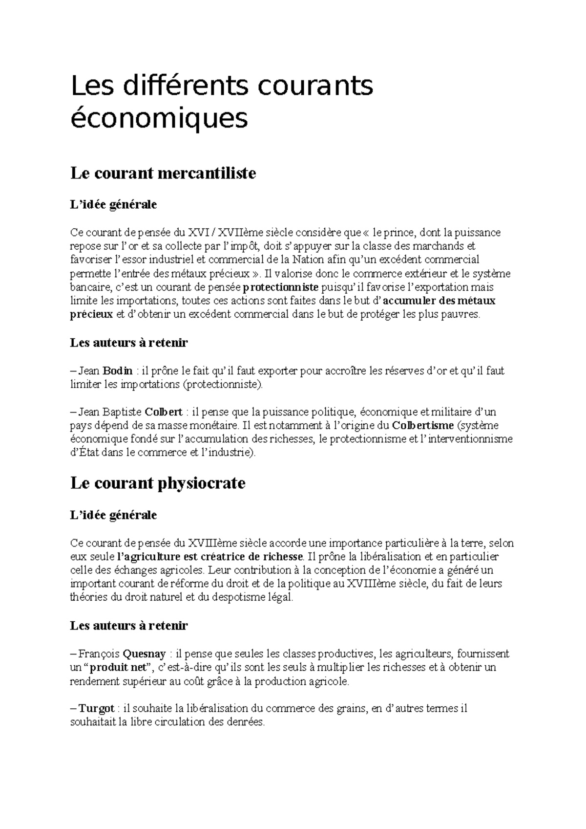 Les différents courants économiques - Les différents courants économiques Le courant ...