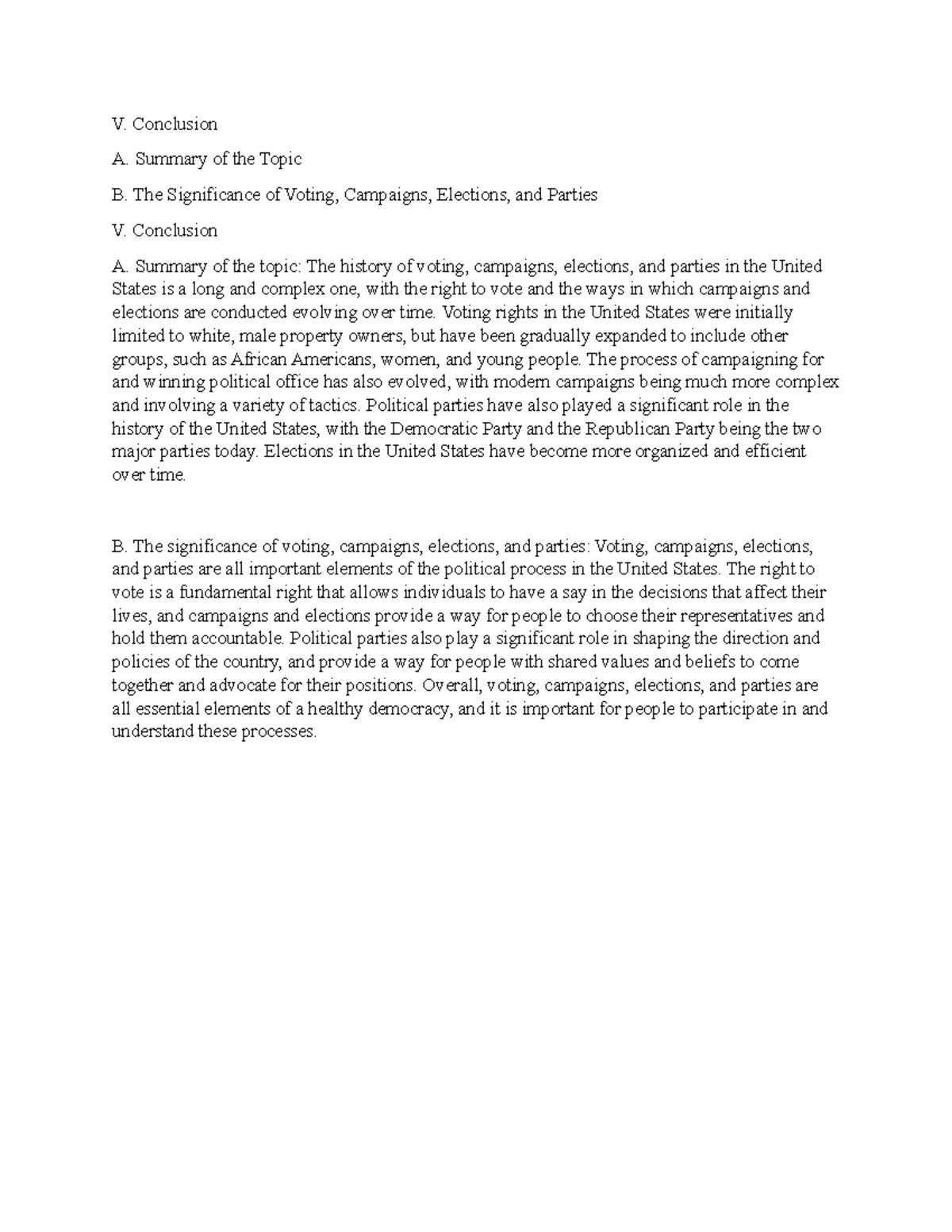 Voting Campaigns Elections and Parties 5 - V. Conclusion A. Summary of ...