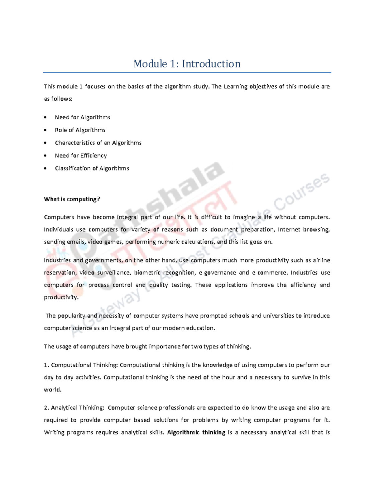 The basics of the algorithm study. - The Learning objectives of this ...