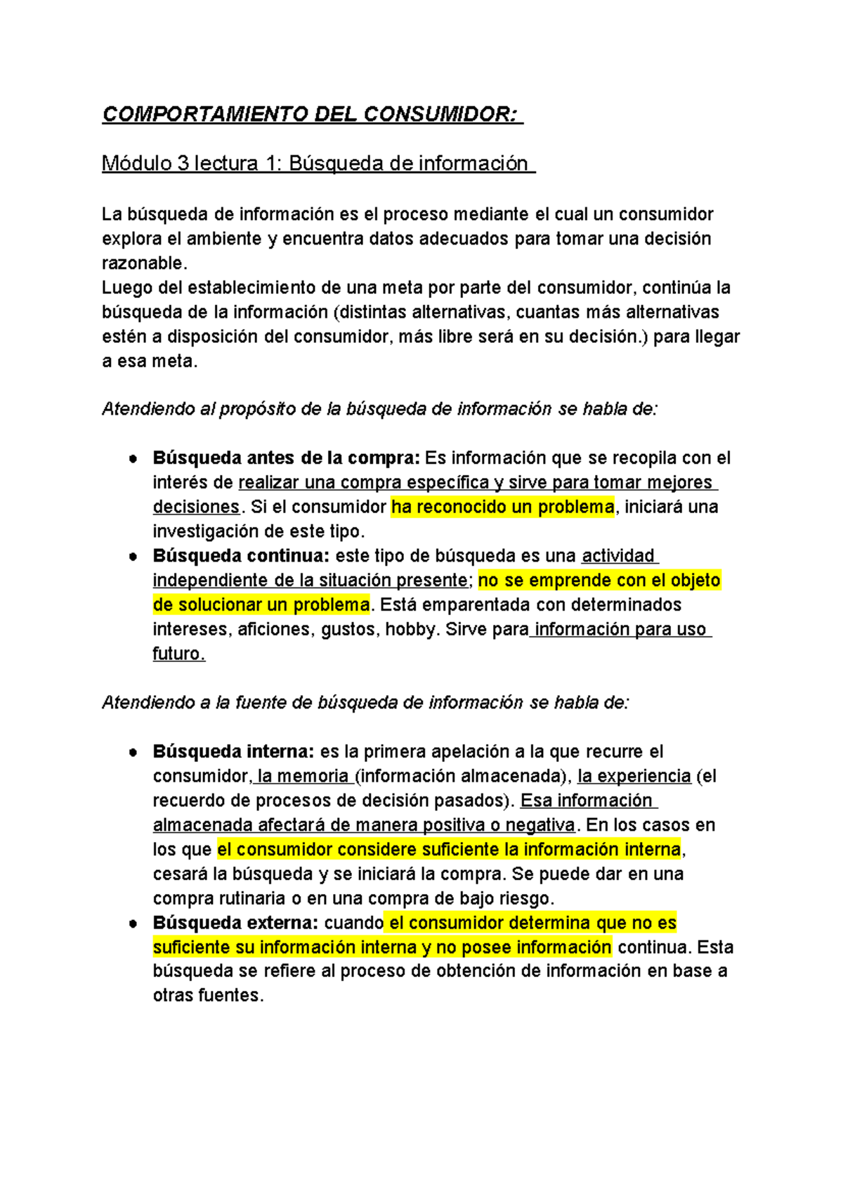 Comportamiento del consumidor M3M4 - COMPORTAMIENTO DEL CONSUMIDOR: Módulo 3 lectura 1: Búsqueda ...