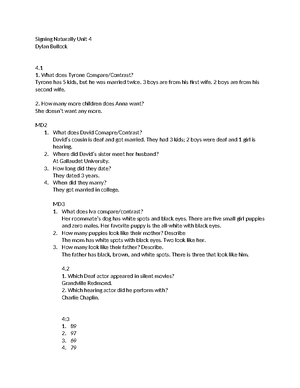 Signed naturally workbook unit 2 - Minidialogue 1: 1. Yes 2. ASL, the ...