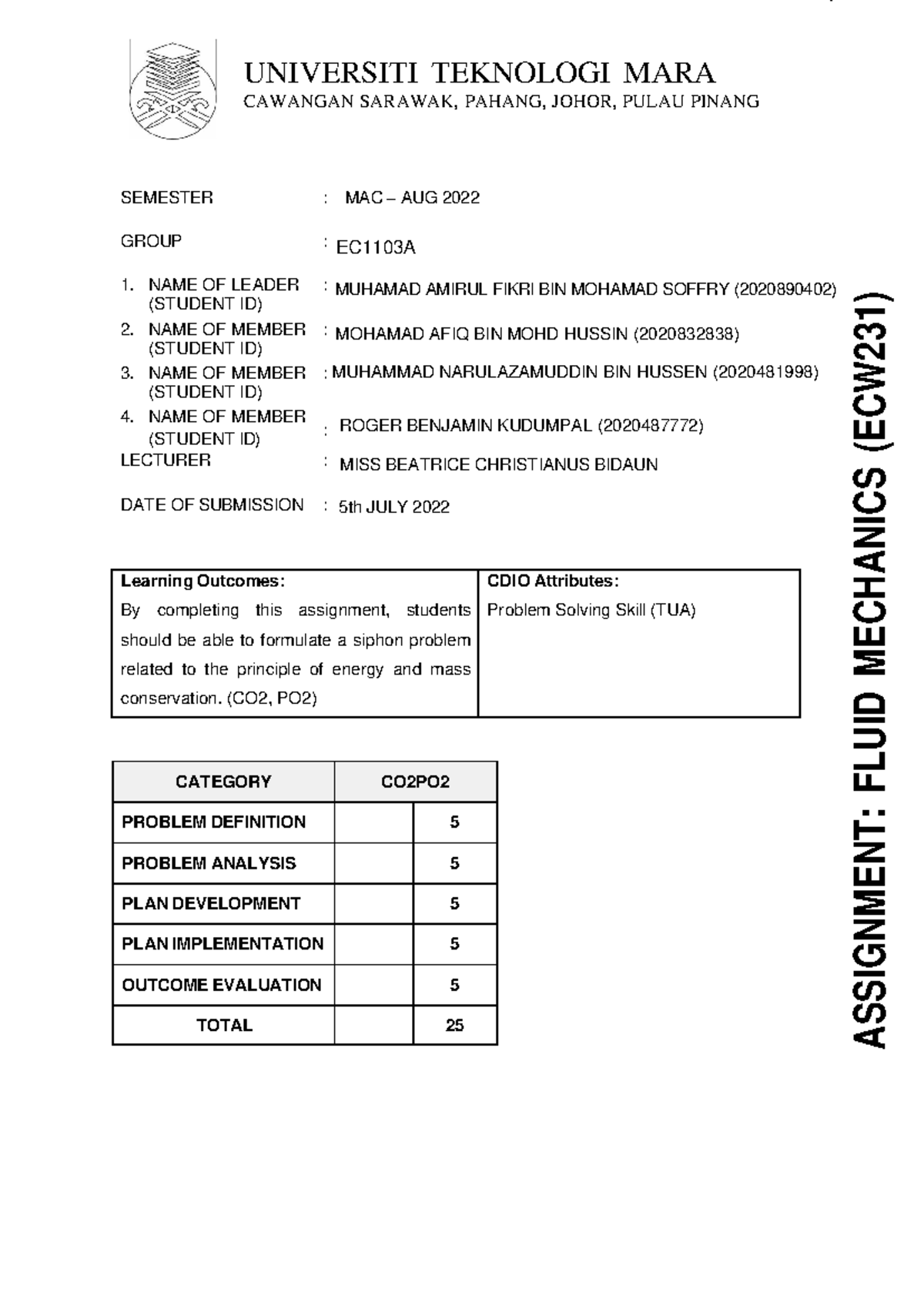 Siphon Lab Report ECW231 EC110 4B - UNIVERSITI TEKNOLOGI MARA CAWANGAN ...