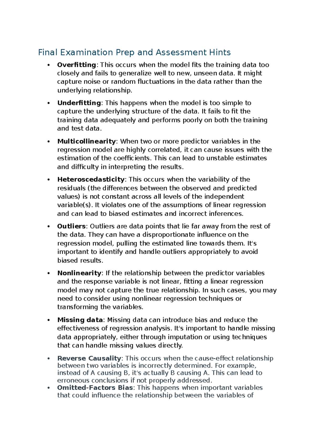 Final Examination Prep and Assessment Hints - It might capture noise or ...