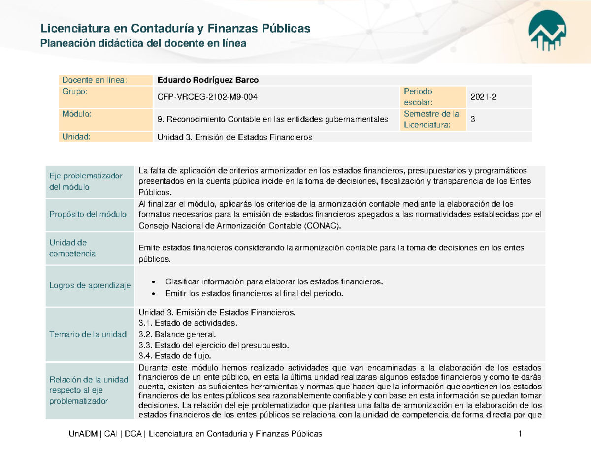LCFP Planeación didáctica U 3 - Planeación didáctica del docente en ...