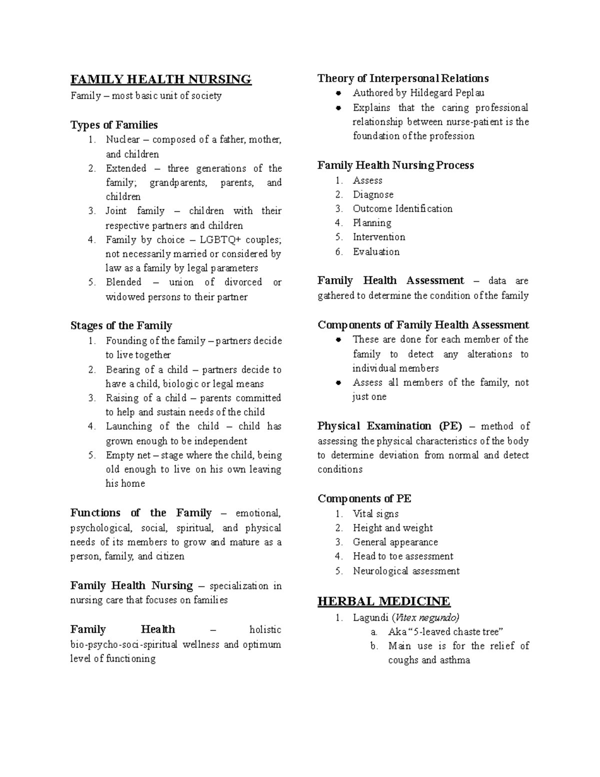 CHN-LEC-Notes - community health nursing notes - FAMILY HEALTH NURSING ...