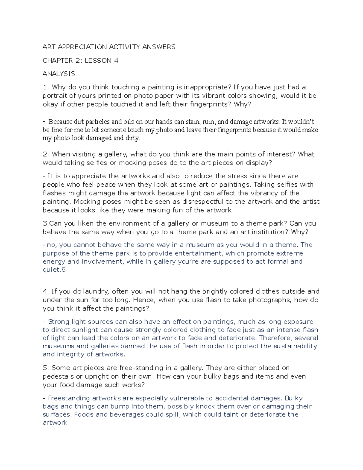 ART Appreciation Activity Answers - ART APPRECIATION ACTIVITY ANSWERS ...