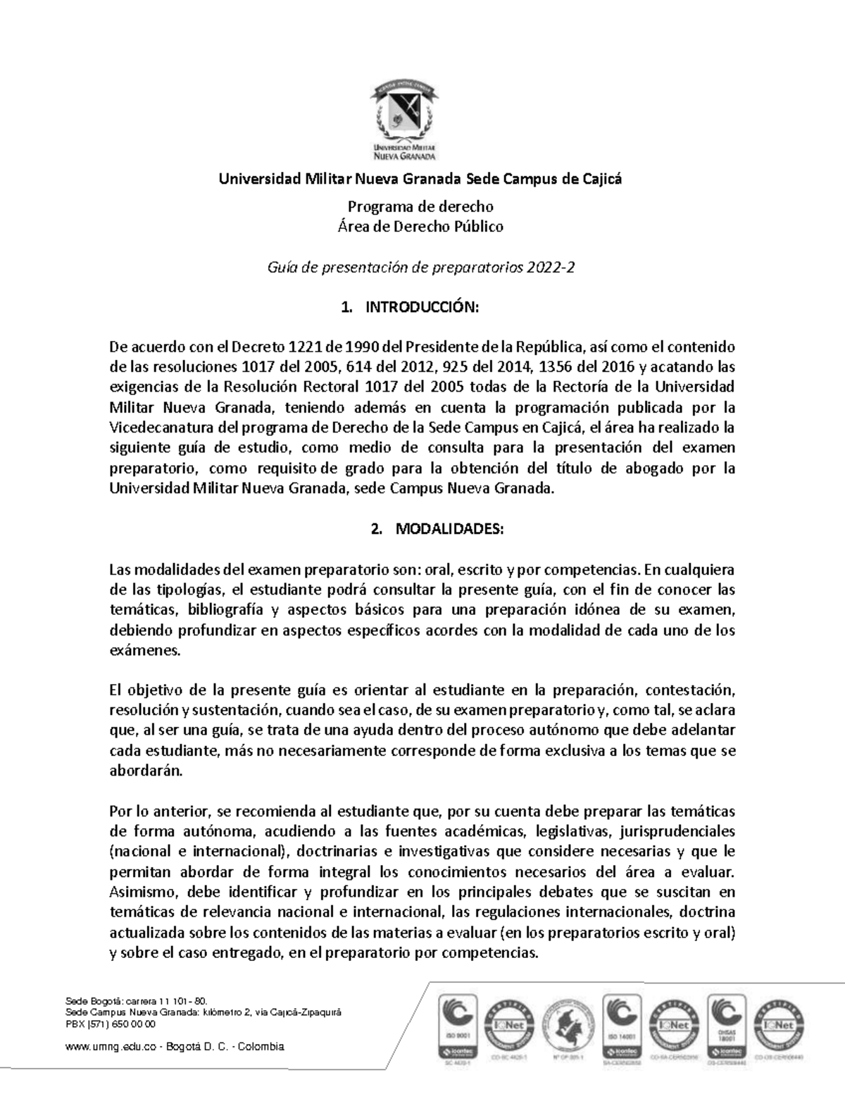 Guia de temario Dereco Publico - Sede Bogotá: carrera 11 101 - 80. Sede ...