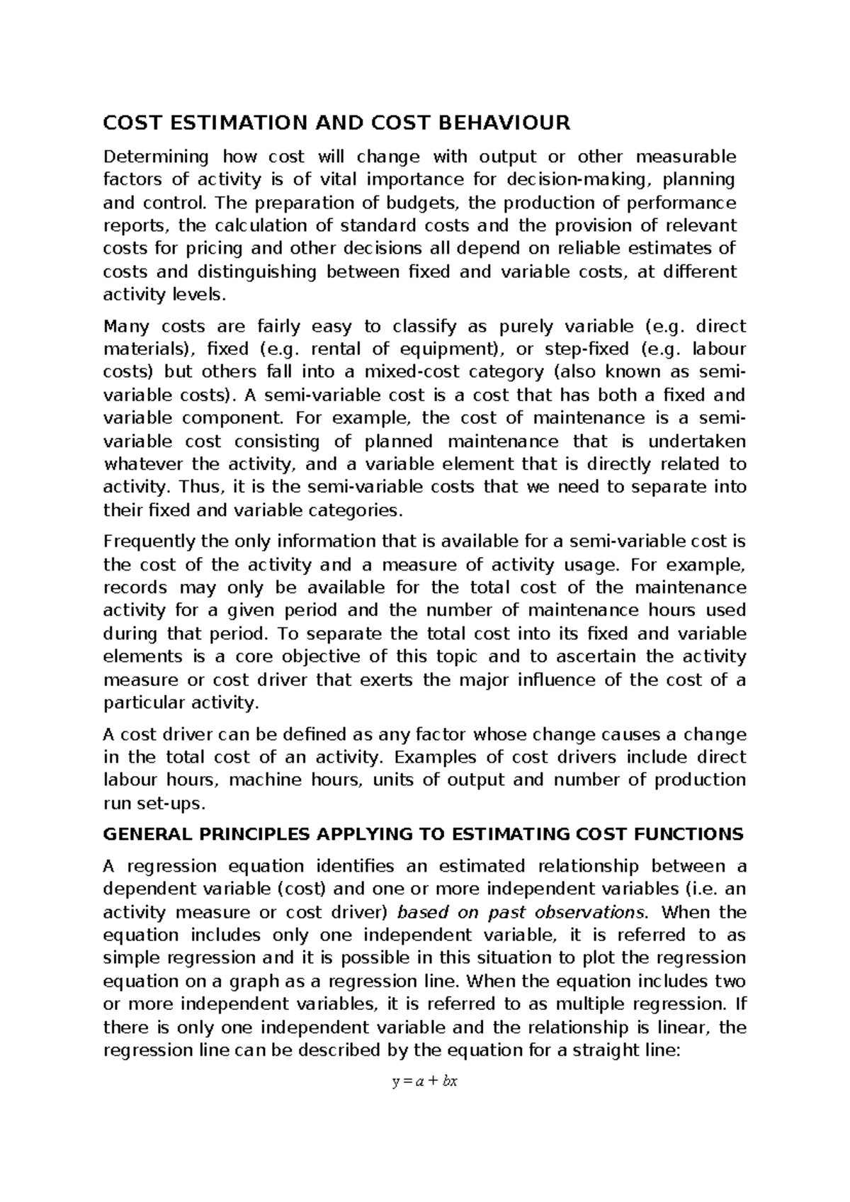 COST Estimation AND COST Behaviour - COST ESTIMATION AND COST BEHAVIOUR Determining how cost ...