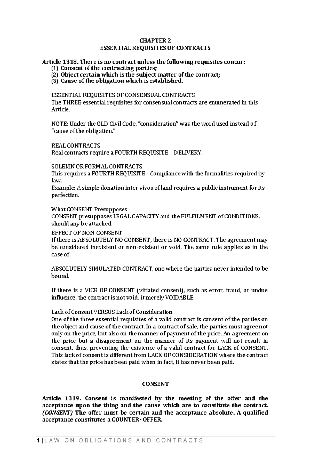 LAW-ON- Contracts Chapter-2 - CHAPTER 2 ESSENTIAL REQUISITES OF ...