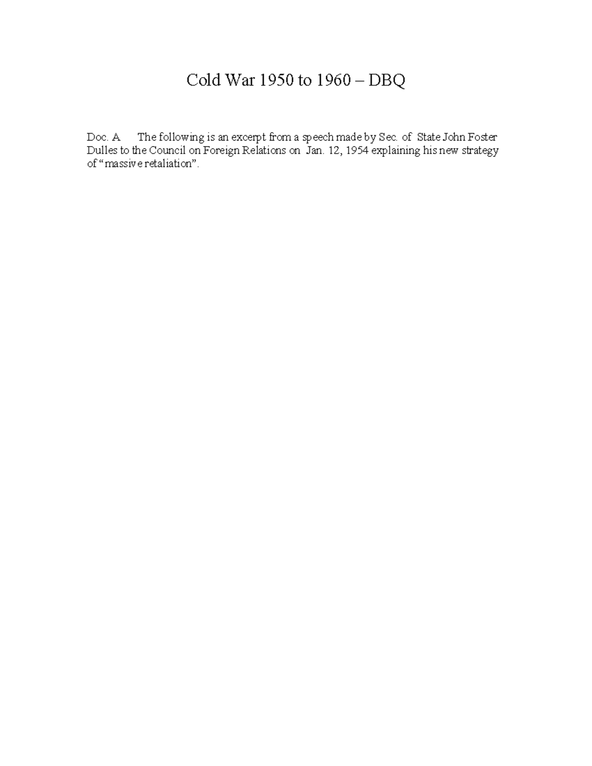 Cold War 1950 to 1960 - study guide - Cold War 1950 to 1960 – DBQ Doc ...